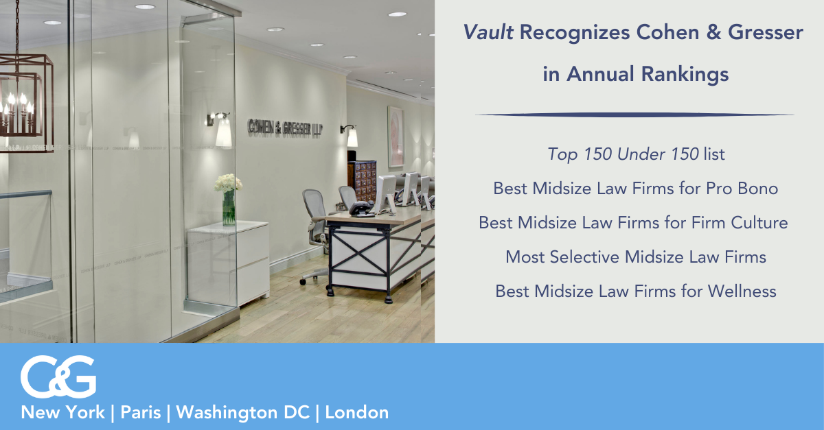 Vault Recognizes Cohen & Gresser in Annual Rankings | Cohen & Gresser